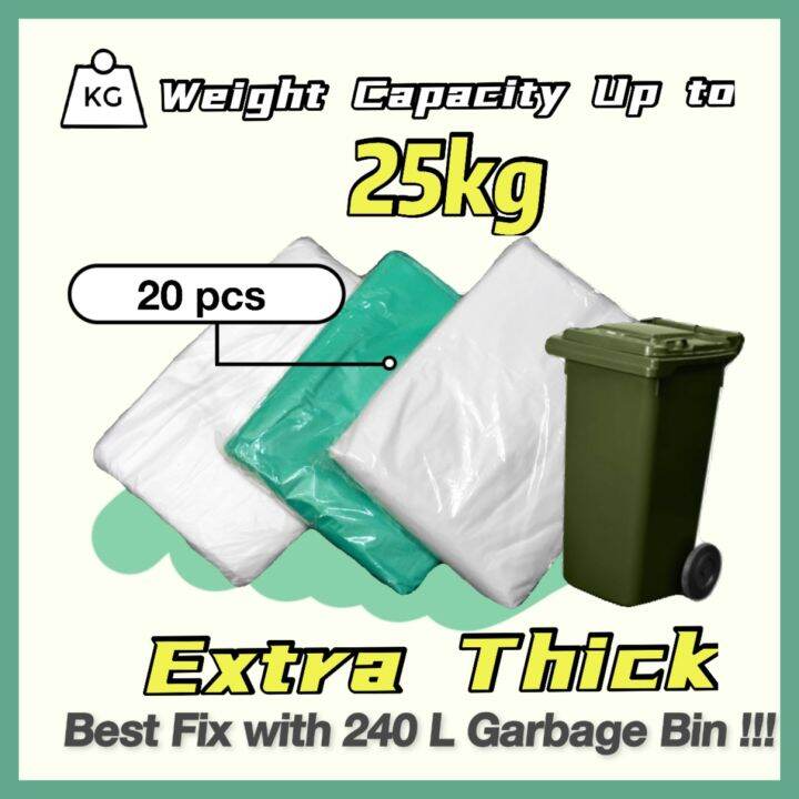 20 PCS GARBAGE BAG HEAVY DUTY /RUBBISH BAG/ TRASH BAG/ EXTRA THICK ...