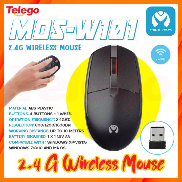 MIKUSO MOS-W101 Wireless Mouse 2.4GHz High-Quality Optical Ergonomic PC ...