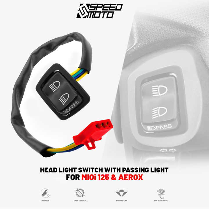 TRI HEADLIGHT SWITCH WITH PASSING LIGHT 3 WAYS WITH SOCKET FOR YAMAHA ...
