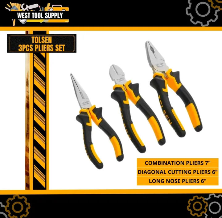 Tolsen 3pcs Plier Set (Combination, Long Nose, Cutting Pliers) 10400 | Lazada PH