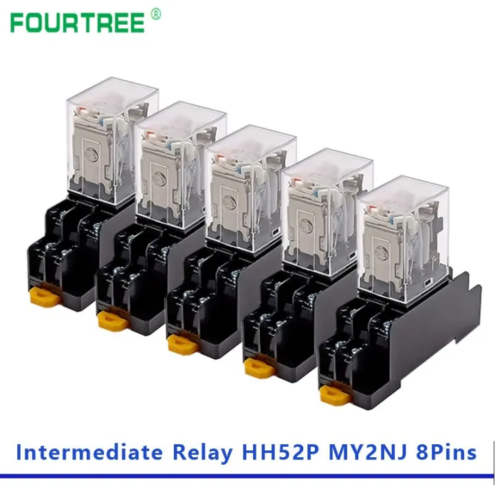 5Set Relay Coil General DPDT Micro Mini Electromagnetic Relay Switch With Socket Base LED AC 110 ...