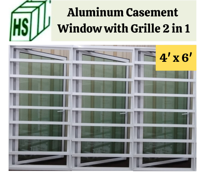 Aluminum Full Set Casement Window with Grille 2 in 1 (4 feet x 6 feet ...