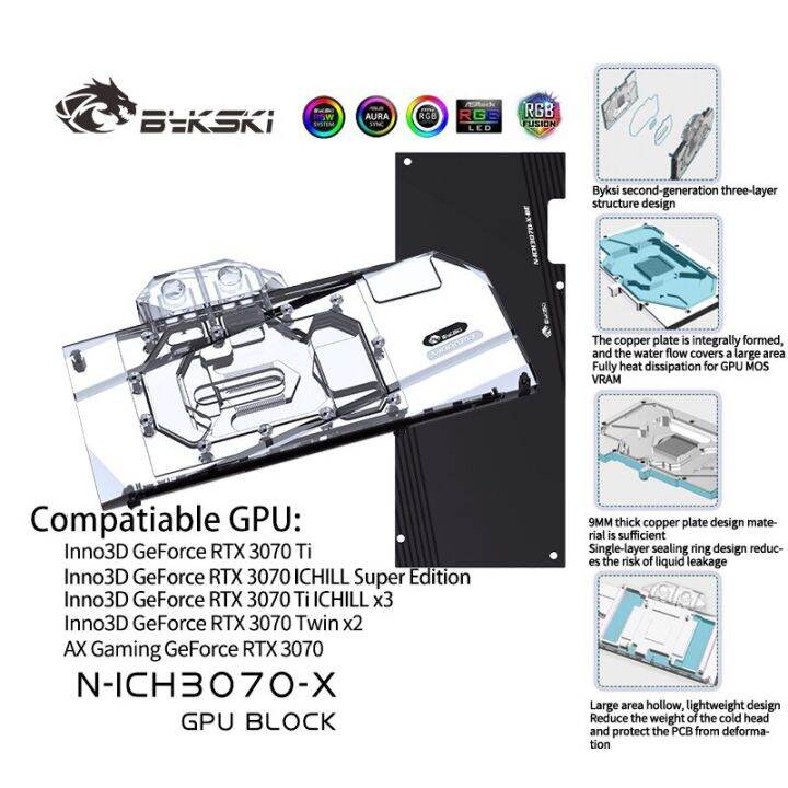 Bykski GPU Water Cooling Block for Inno3D GeForce RTX 3070 Ice Dragon ...
