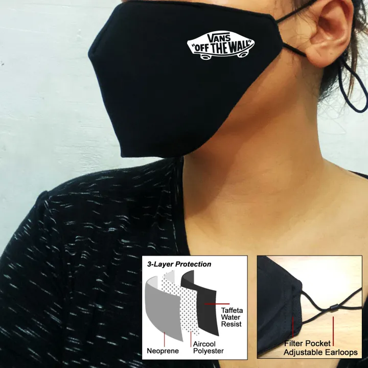 Vans Off The Wall 3Ply Adjustable Face Mask - Black | Lazada PH