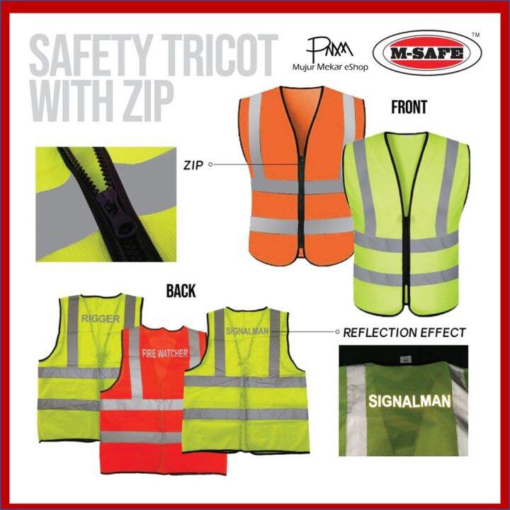 M-SAFE SAFETY VEST/ SAFETY TRICOT WITH ZIP - RIGGER/ FIREWATCHER ...