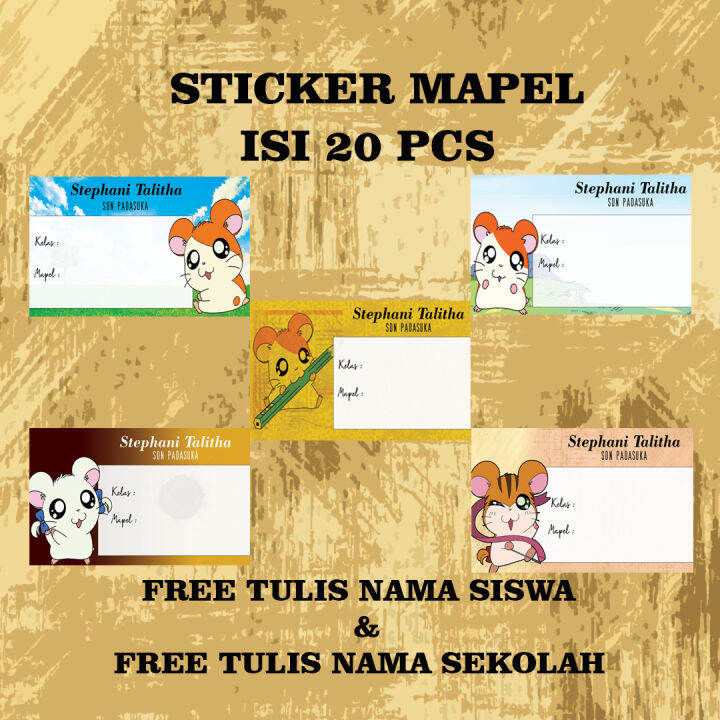 sticker mapel isi 20 pcs, series hamtaro, sticker buku, sticker anak ...