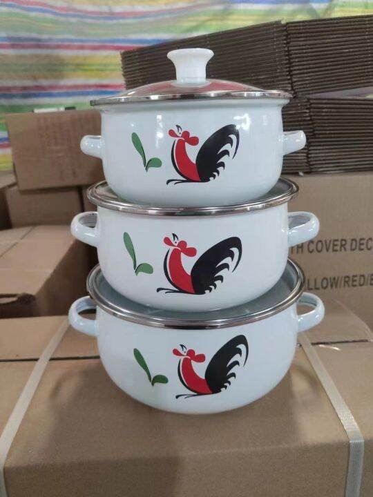 Panci SET AYAM JAGO Panci Susun 3 Panci Enamel Set 3 Pcs PLUS KACA ...