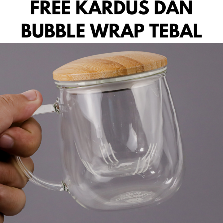 One Two Cups Gelas Cangkir Teh Tea Cup Mug with Infuser Filter Dengan Tutup Kayu Yang Elegant ...