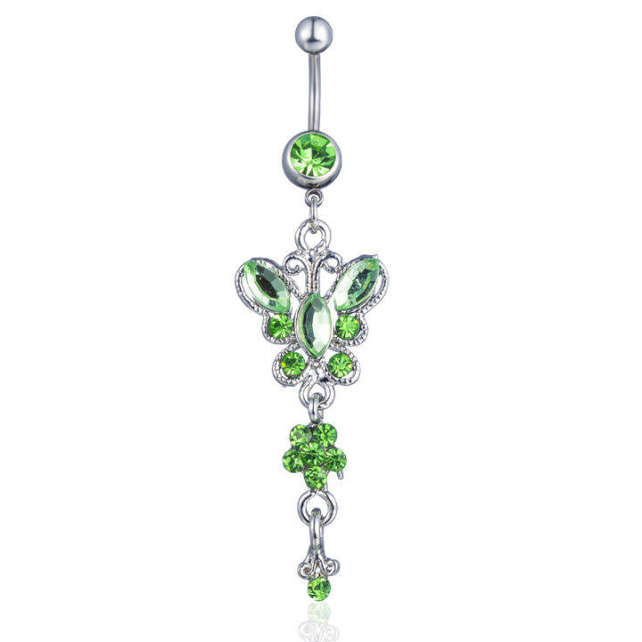 HN Surgical Steel Belly Button Ring Navel Nombril Piercing Belly Ring Butterfly Flower Crystal ...