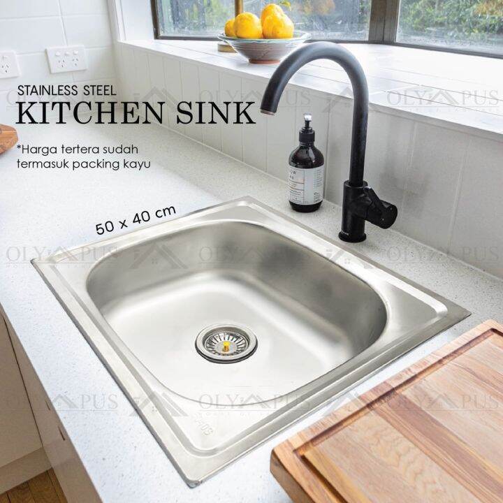 Kitchen Sink Wastafel Stainless Steel Tempat Cuci Piring Murah | Lazada ...