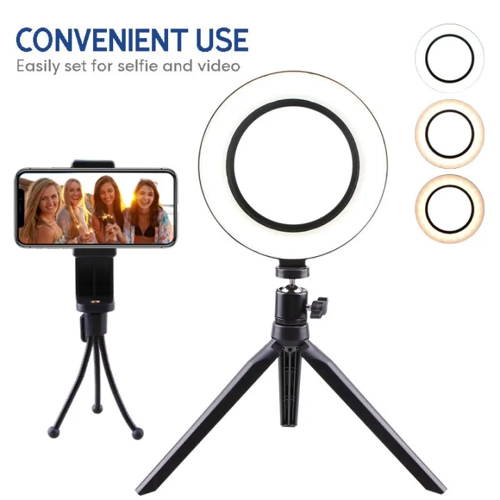 (RLL-003) 16CM 4-in-1 LED Ring Light with Desktop Tripod for Vlogging ...