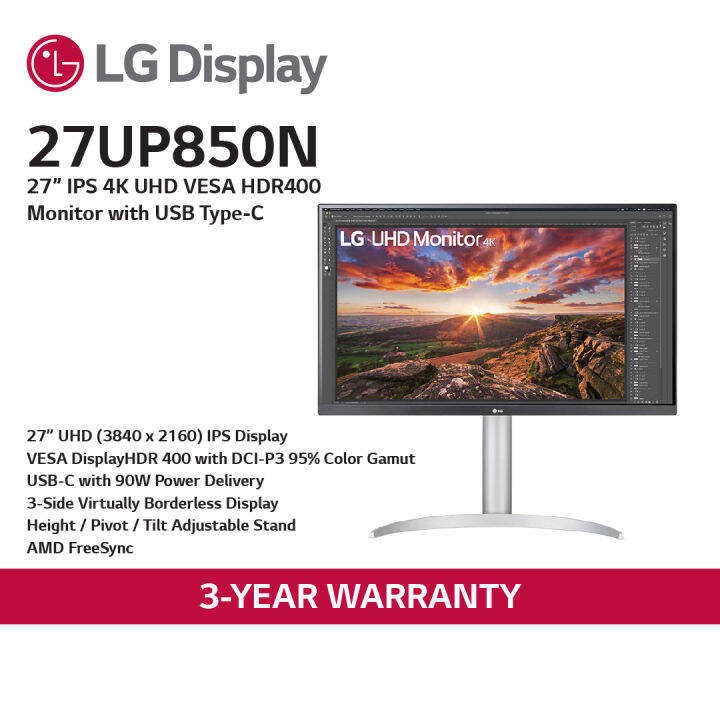 LG 27UP850N-W UltraHD / 27 inch / 3840 x 2160 Resolution / AMD FreeSync ...