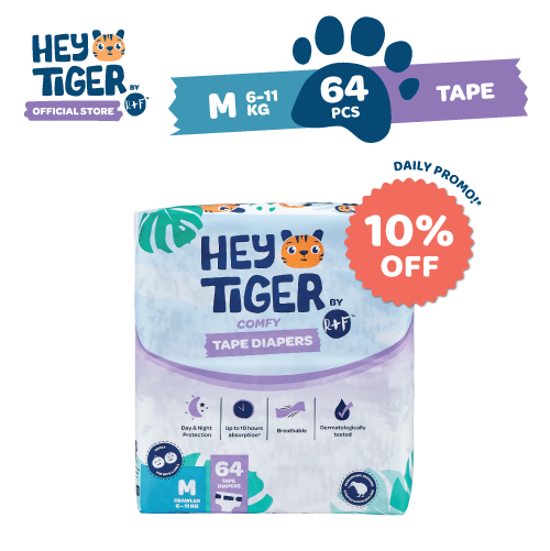 HEY TIGER Tape Jumbo Pack MEDIUM (6-11 kg) - 64 pcs - Tape Diapers | Lazada PH