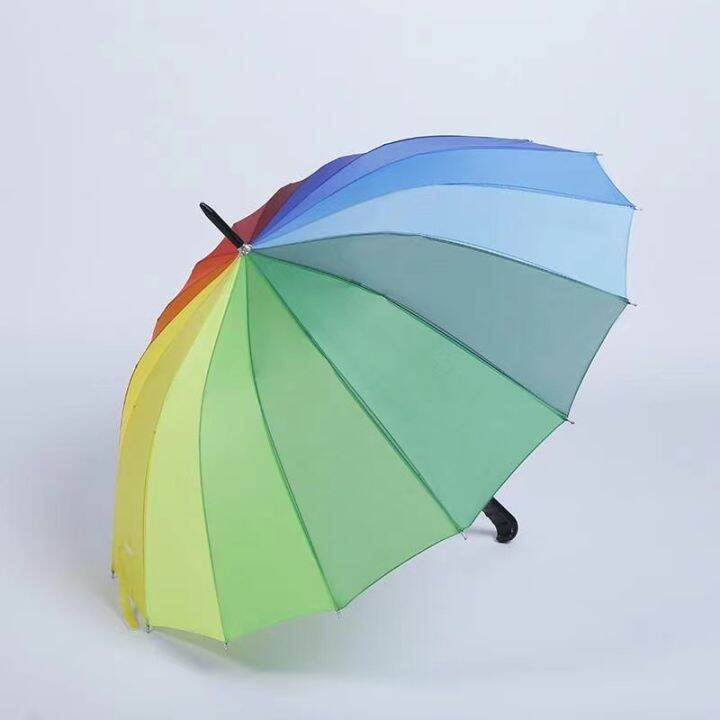 Windproof Rainbow Colorful Umbrella Long Handle Straight Automatic Open ...