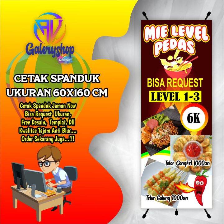 cetak spanduk, banner, jualan mie level viral pedasnya dll ukuran ...