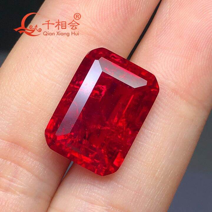 Emerald cut Synthetic ruby loose stone 5# red color corundum stone with ...