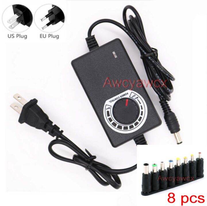 AC DC 3V 4.5V 5V 6V 7.5V 8V 9V 10V 12V 500mA 1A 2A 24W 8 plug Adjustable voltage ON/OFF Adapter ...