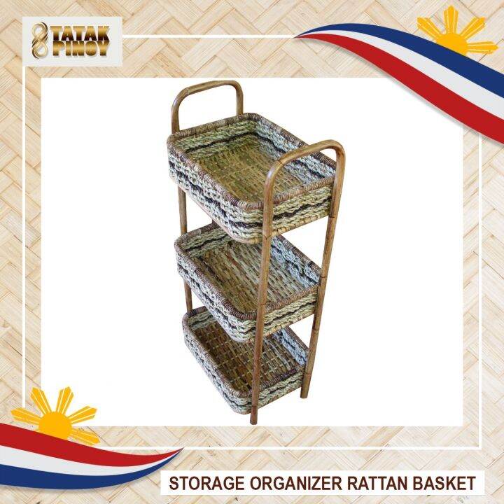 TATAK PINOY Rattan Storage 3 Layer Storage Shelf Cabinets Rack Rattan ...