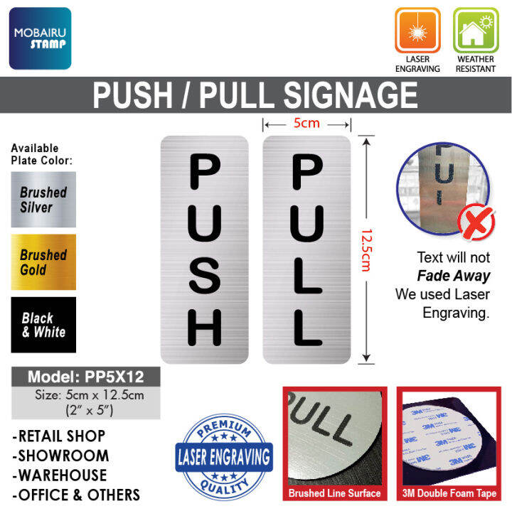 DOOR SIGN / Signage Push & Pull Silver/Gold/Black Plate - (W)5cm x (H ...