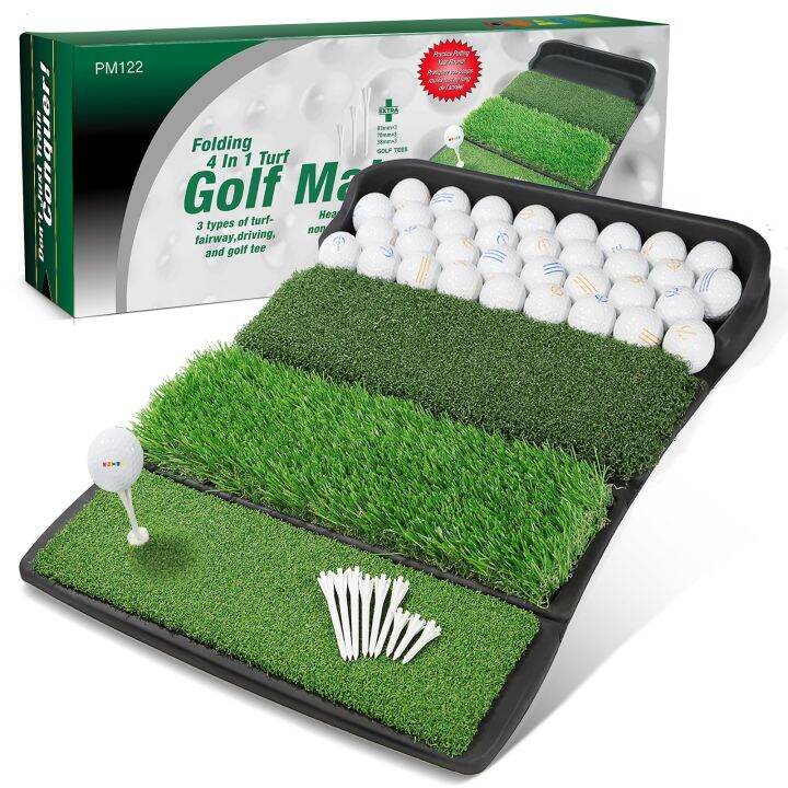 Golf Mat Hitting Mat With Ball Tray Design Collapsible 4-In-1 Hitting ...