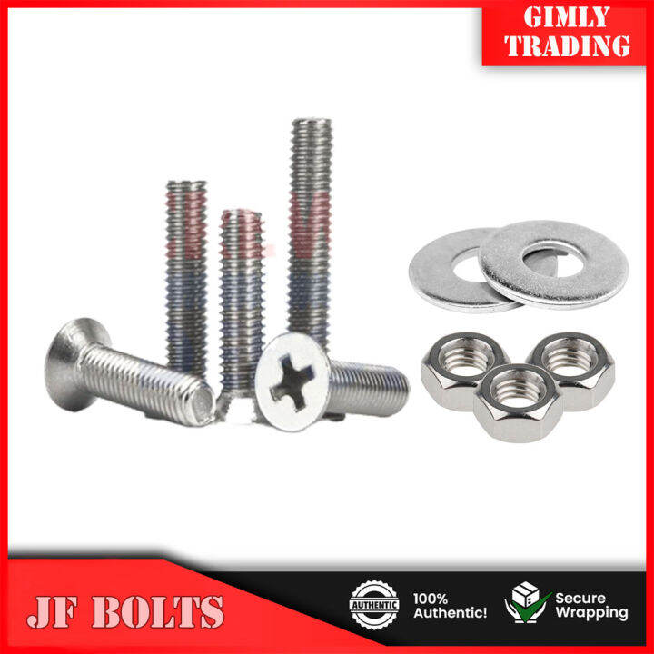 [JF Bolt] Pack of 12pcs with Flat Washer & Nuts - Size 3 x 10mm to 8 x ...