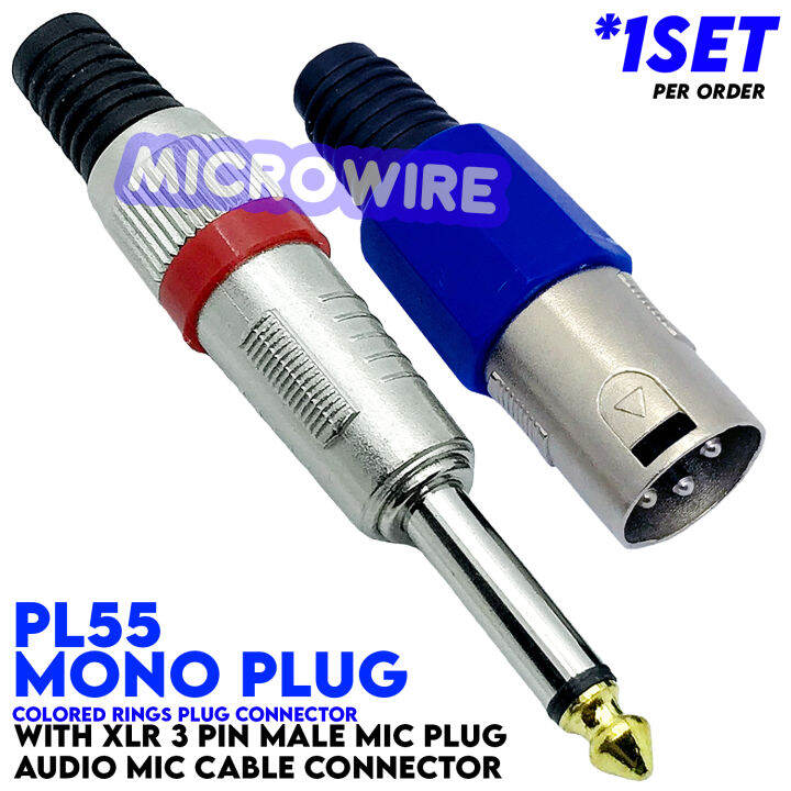 PL55 Mono Plug Colored Rings With XLR 3 Pin Male MIC Jack Plug Audio ...