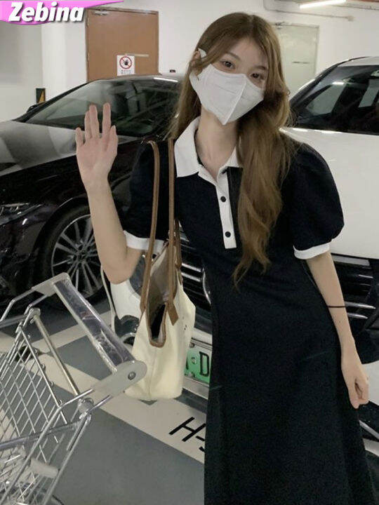 Zebina ชุดสไตล์เกาหลีโปโลคอสบายๆหลวมเอวกระโปรงยาวทุกวันสบายๆเหมาะสำหรับทุกประเภทร่างกาย2023ฤดู ...