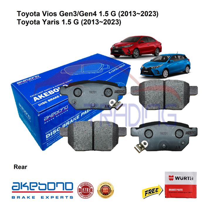 Genuine Akebono Rear Brake Pads for Toyota Vios Gen3 1.5 G and Yaris 1. ...