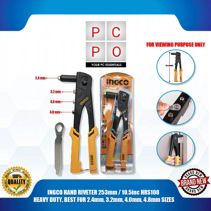 INGCO HAND RIVETER 253mm / 10.5inc HRS108 HEAVY DUTY, BEST FOR 2.4mm, 3 ...