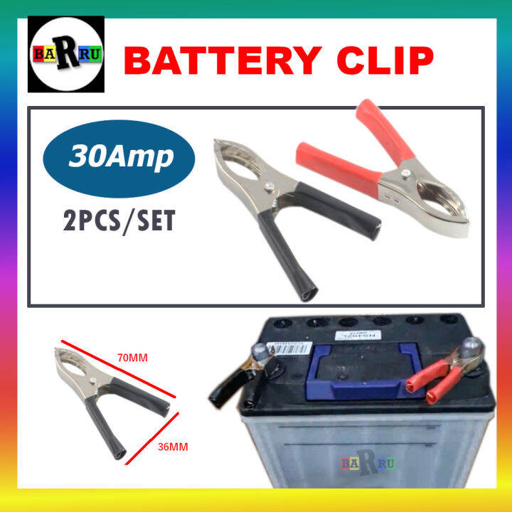 1Pair 30Amp Black Red Crocodile Alligator Clips Insulated Car Battery ...
