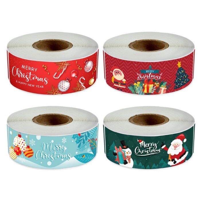 120 pcs/roll red roll Christmas long sticker gift box seal sticker ...