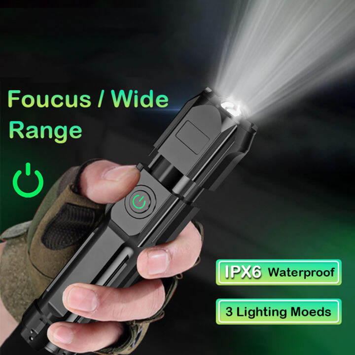Powerful Flashlight USB Rechargeable Torchlight Zoom-able focus Light ...