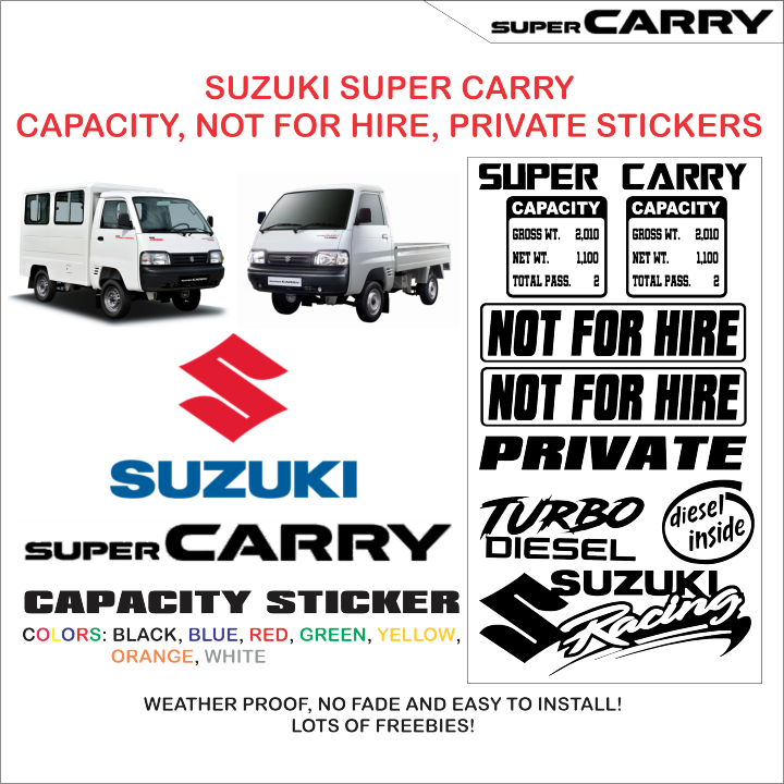 Suzuki Super Carry Sticker Capacity, Not for Hire, Private, Diesel ...
