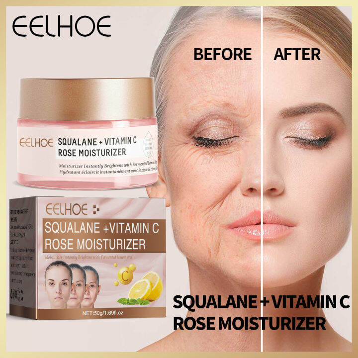 Eelhoe Squalane Rose Oil Vitamin C Face Moisturizer Anti-Wrinkle Hyaluronic Acid Brightening ...
