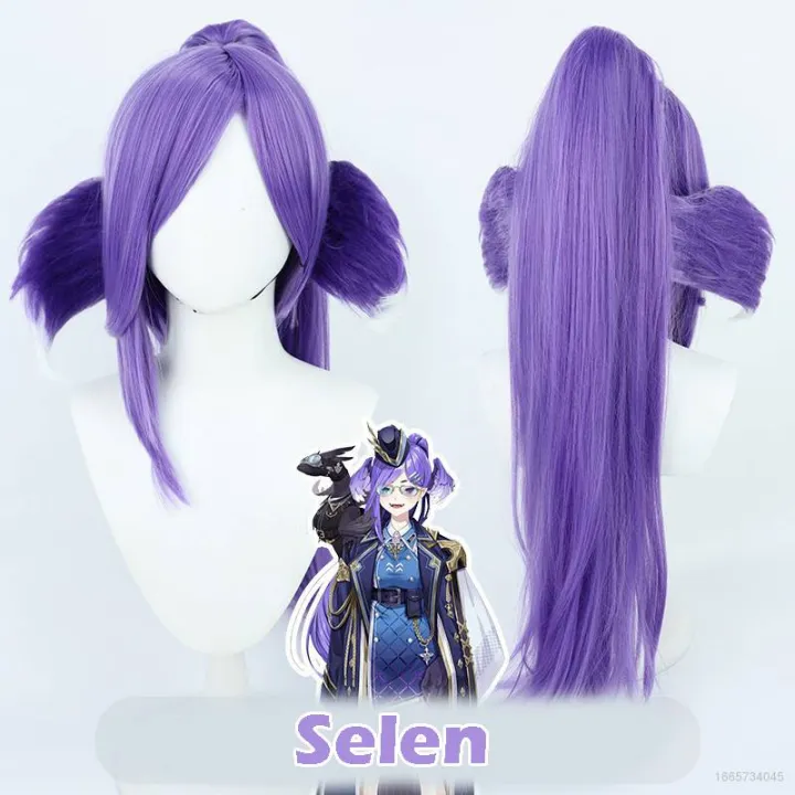 MUGE YB1 NIJISANJI EN Vtuber Selen Tatsuki Cosplay Wig Purple Single Ponytail Long Hair ...