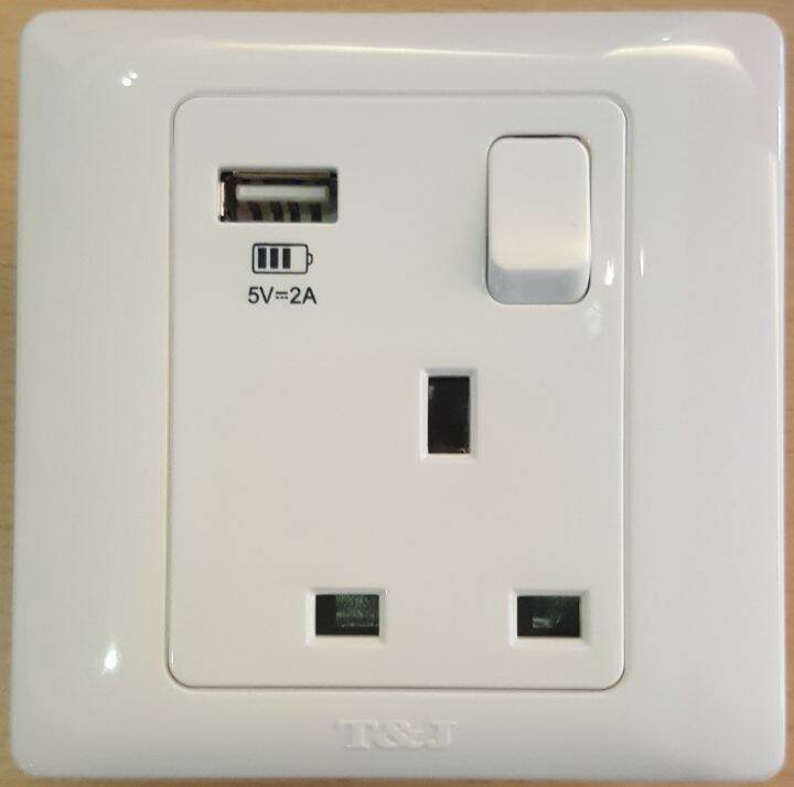 T&J Radiance 1 Gang Switched Socket Come With 2A USB Charger | Lazada