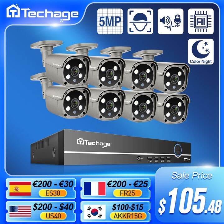 Techage กล้องวงจรปิดกล้องวงจรปิด,กล้องวงจรปิด POE เอสดีชุดอุปกรณ์ NVR 5MP ตรวจจับใบหน้าสำหรับชุด ...
