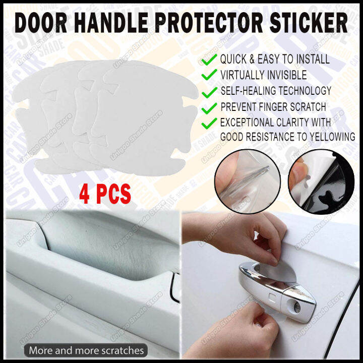 (White) 4 Sheets Adhensive Car Door Handle Scratches Film Guard Shakes ...