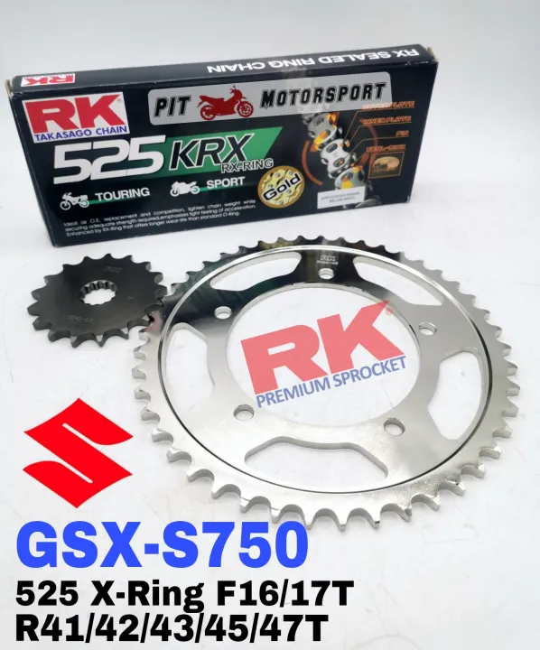 RK Sprocket Set SUZUKI GSX-S750 525 GB KRX X-Ring Black Gold Chain ...