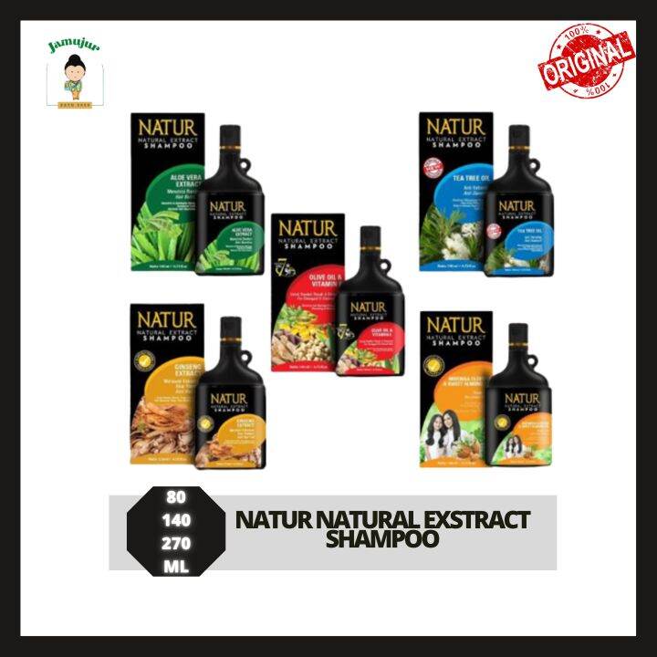 NATUR Natural Extract Hair Shampoo Shampo Rambut Ginseng / Aloe Vera Extract - 80ml / 140ml ...