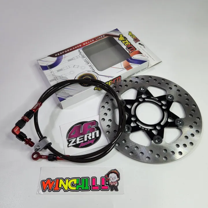 ZERN สายเบรค หัวฟันเฟือง ตัวเหมือนสายSWIT สีแดงตัดดำ หัว90 ยาว 36 + จานหน้างานCNC ดำหมุดเงา ...