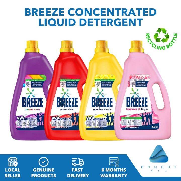 Breeze Detergent Liquid Fragrance of Comfort Power Clean Colour Care 3.6kg Effective Cleaning ...