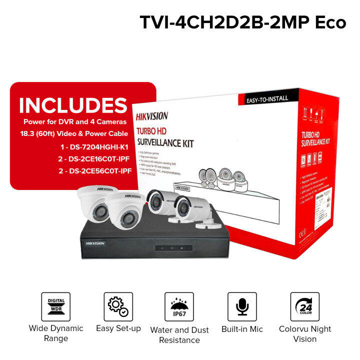 Hikvision TVI-4CH2D2B-2MP Eco 2MP 4CH HDTVI Combo Kit (IPF) | Lazada PH