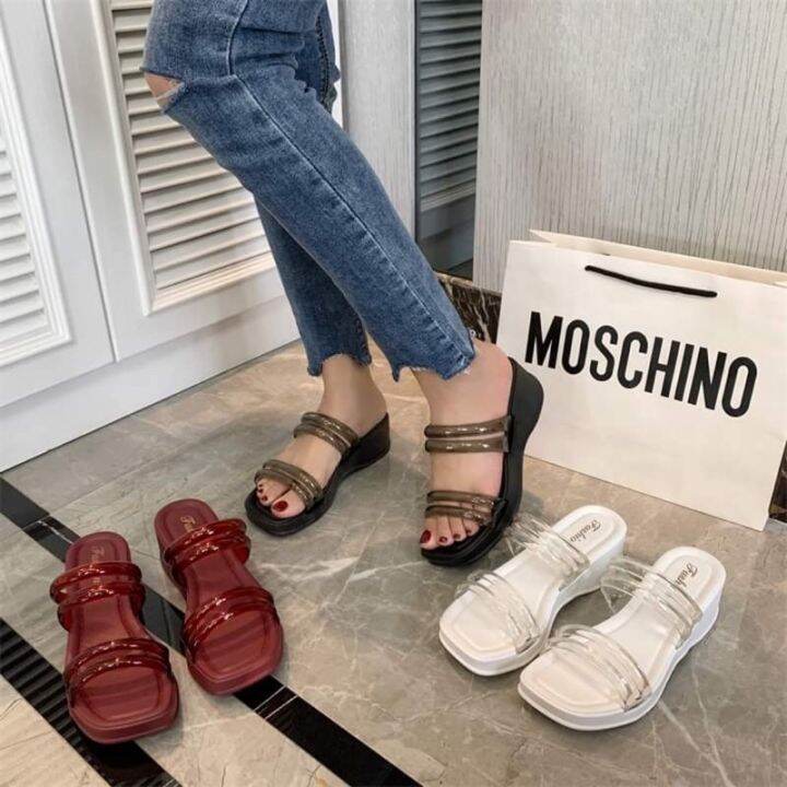 Marche 2022 New Korean Version Transparent Two Strap Wedge Sandals For ...