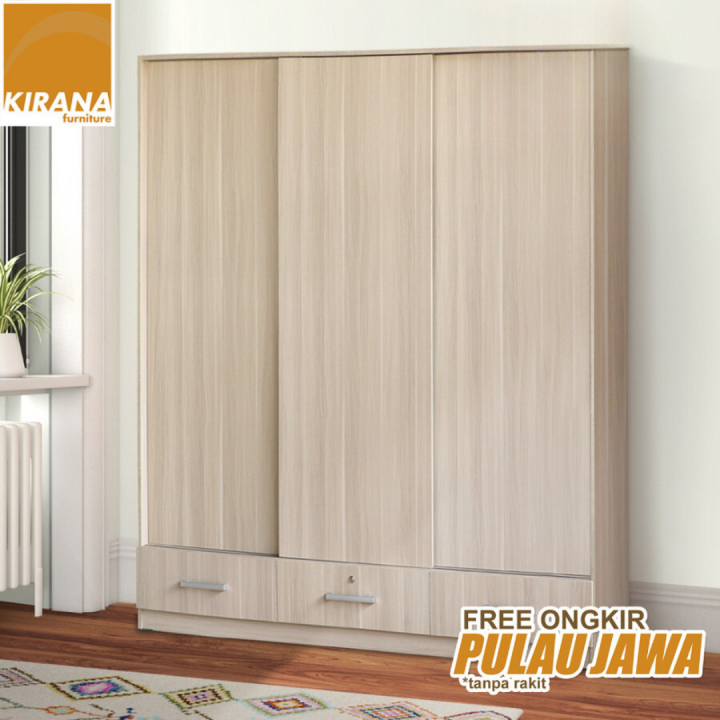 Kirana Lemari Pakaian Kayu 3 Pintu Sliding Besar Wardrobe Jumbo Modern ...