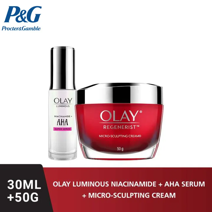 [Bundle of 2] Olay Luminous Niacinamide + AHA Face Super Serum 30ml + Regenerist Micro-Sculpting ...