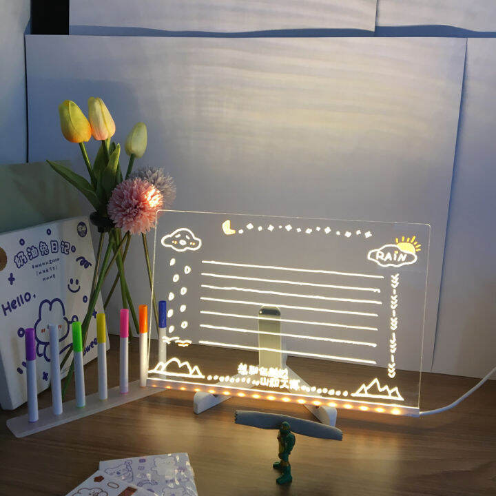 Transparent Acrylic Message Board Planner With LED Light Writing Boards ...