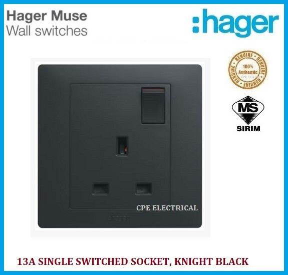 HAGER MUSE WGMS113S 13A single switched socket outlet - KNIGHT BLACK ...