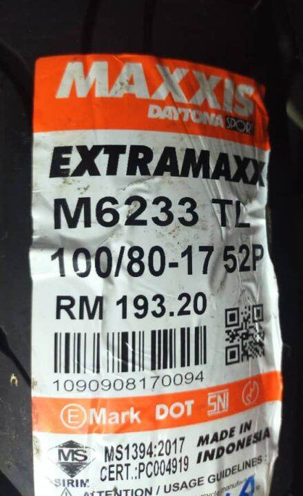 M6233 EXTRAMAXX MAXXIS TYRE 100/80-17 | Lazada