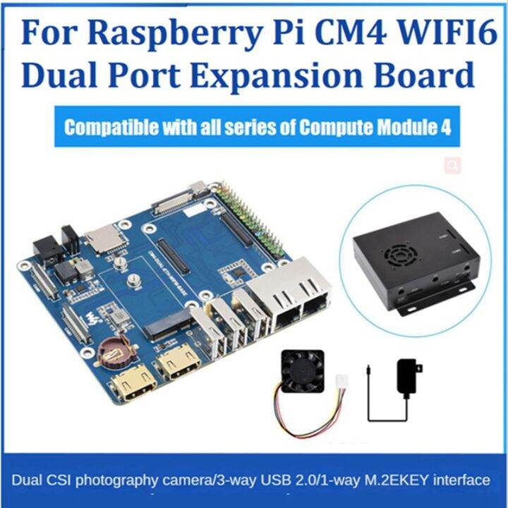 Waveshare for Raspberry Pi CM4 ETH Box Wifi6 Dual Network Port Expansion Board with Case for ...